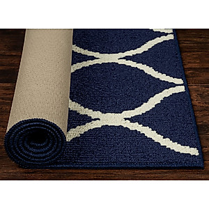Maples Rugs Rebecca Contemporary Kitchen Rugs Non Skid Accent Area Carpet [Made in USA], 2'6 x 3'10, Navy Blue/White