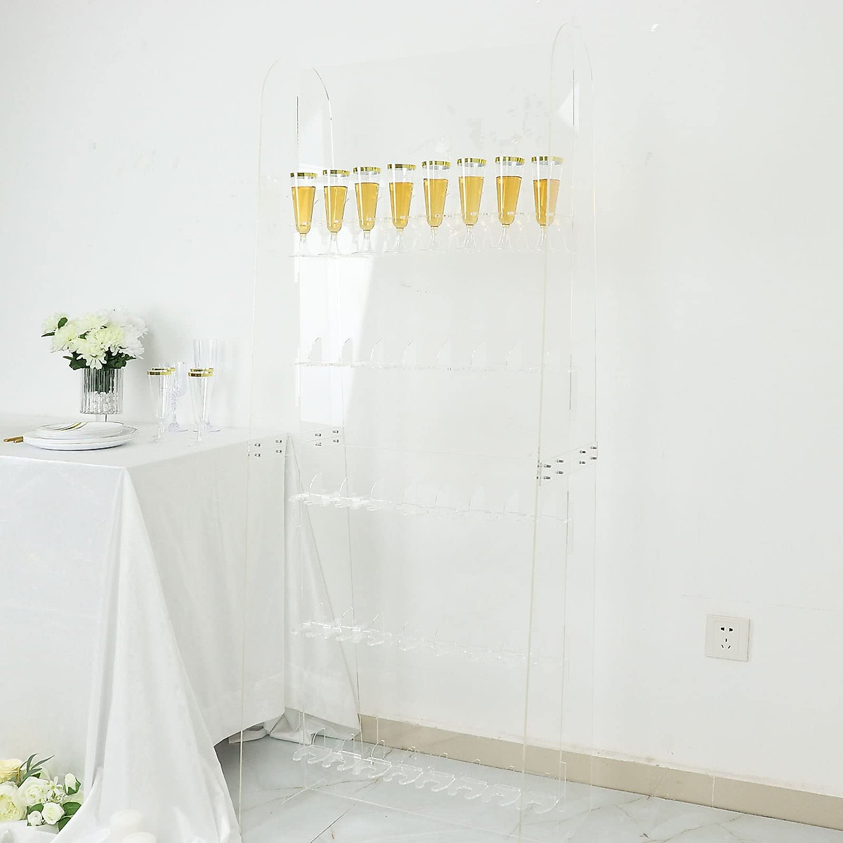TABLECLOTHSFACTORY 5ft Clear Acrylic 5-Tier Wine Glass Stemware Rack, Champagne Flute Holder Wall Stand