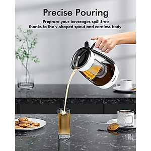 LONGDEEM Electric Glass Tea Kettle with Infuser, 1.7L Fast Boiling, Stainless Steel, Temperature Control Tea Maker, Non-BPA - Easy Lid Removal & Keep Warm Feature, White