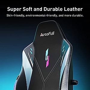 AutoFull M6 RGB Gaming Chair Ergonomic Office Chair with 6D Adjustable Armrests and Built-in Adjustable Lumbar Support PU Leather PC Chair for Adults with Footrest,Black