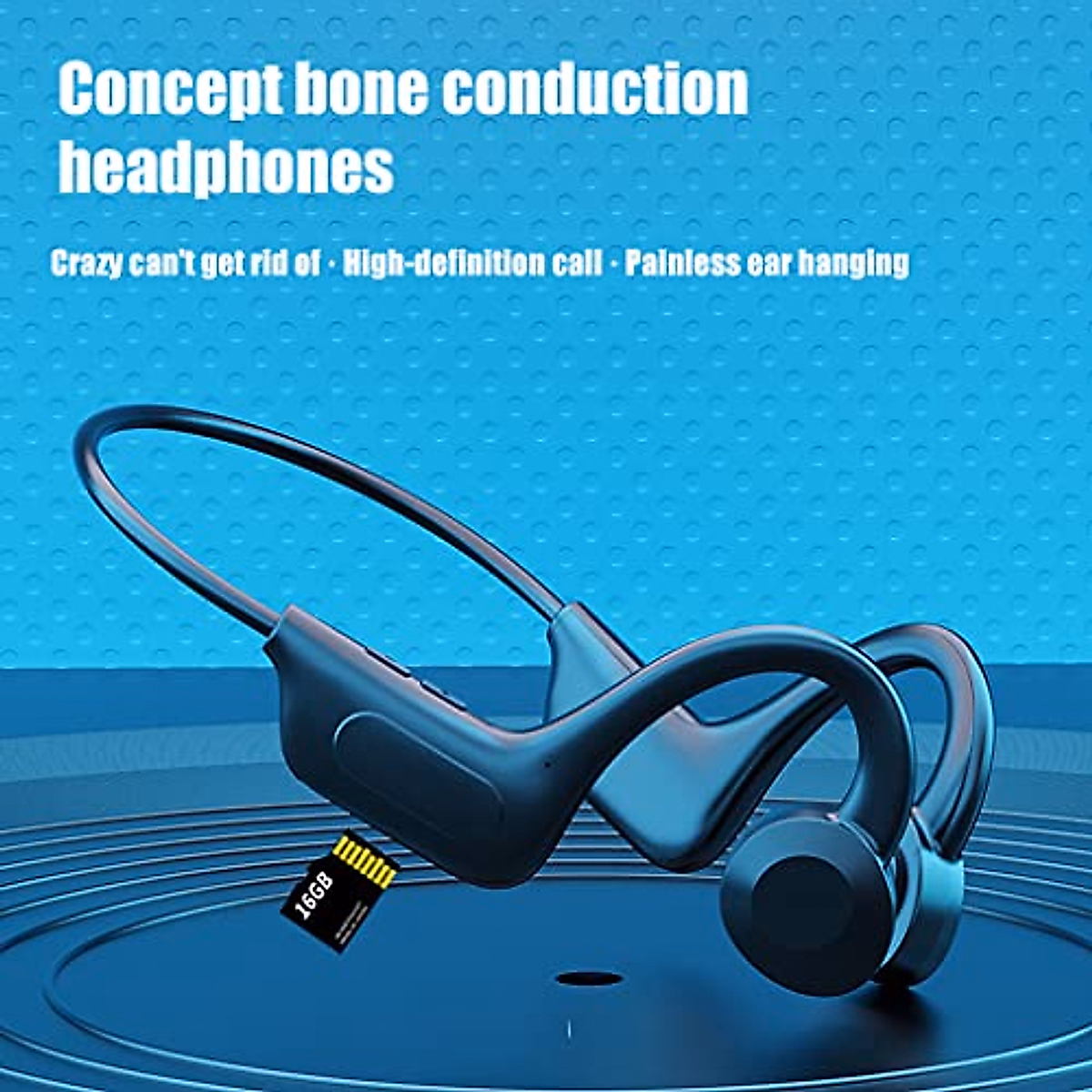 BD&M Wireless Bluetooth Open-Ear Headphones Waterproof Headset Microphone Hanging Earphone Bone Conduction Built-in with Mic for Sports Workouts and Running, Black