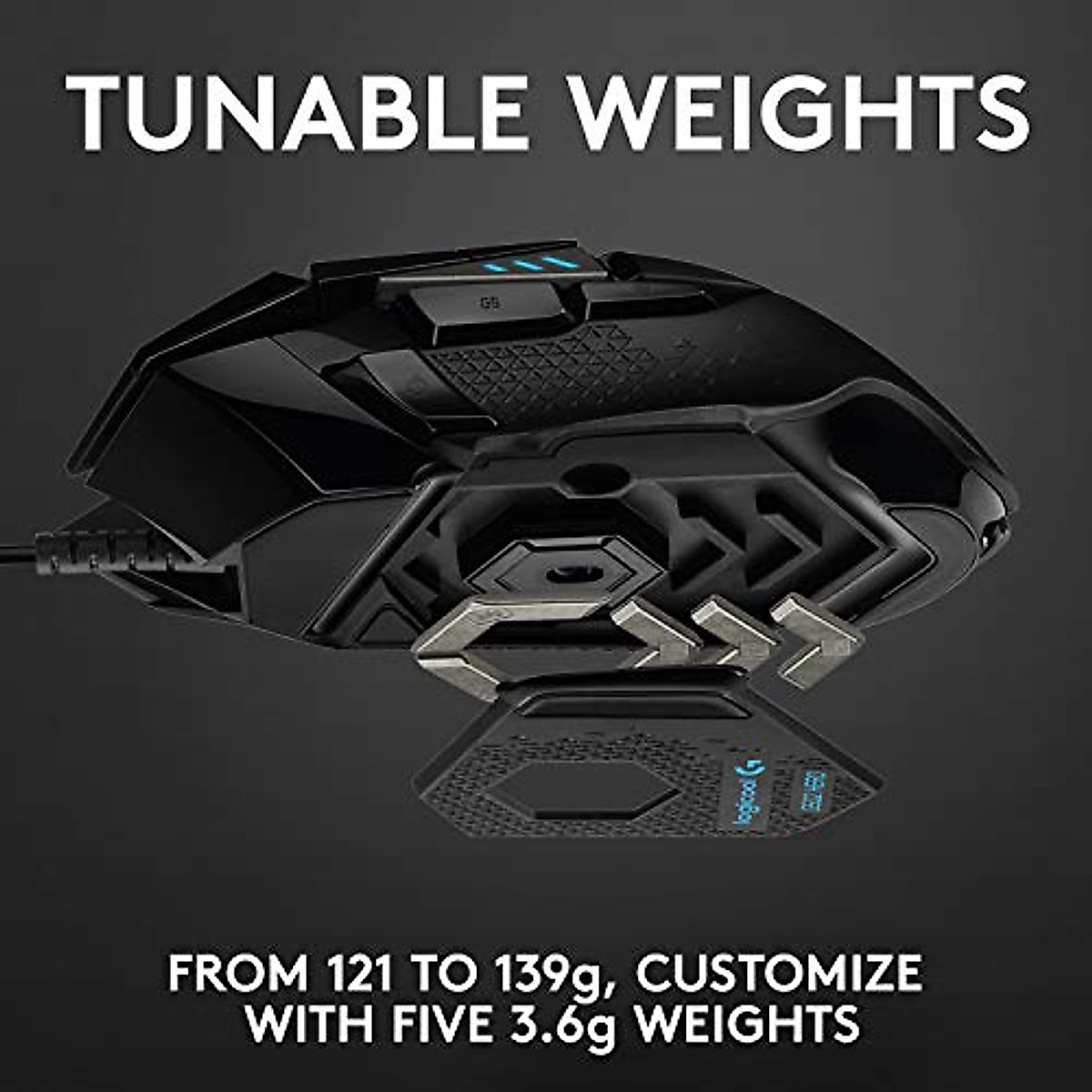Logitech G502 HERO High Performance Wired Gaming Mouse, HERO 25K Sensor, 25,600 DPI, RGB, Adjustable Weights, 11 Programmable Buttons, On-Board Memory, PC / Mac, Black