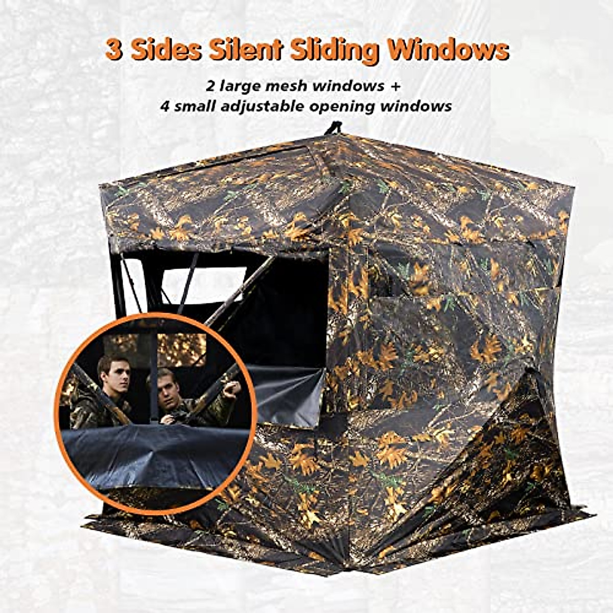 GearOZ Hunting Blind, See Through Ground Blinds for Deer Hunting 3-4 Person Pop Up Tent Turkey Blind for Bow Hunting 270°, Portable Durable Deer Blind for Hog Turkey Duck Hunting