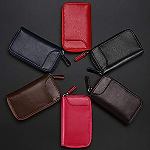 BAKUN Large Zipper Leather Car Key Case, Key Holder Key Organizer Wallet, With 16 Hooks (L, light brown)