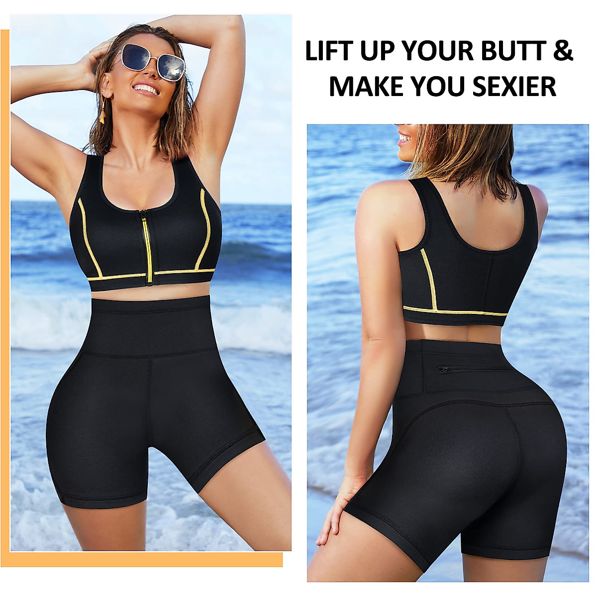 CtriLady Women Wetsuit Shorts Surfing Kayaking Snorkeling Swimming Pants Swimsuit Bottom Water Sports Swimwear Capris with Back-Zipper-Pocket(Black, X-Large)