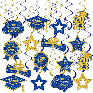 16 PCS Graduation Hanging Swirls Ceiling Decorations Blue Class of 2023 Graduation Party Congrats Grad Hanging Swirl Graduation Party Decoration Kit for Indoor & Outdoor Graduation Party Supplies