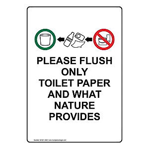 ComplianceSigns.com Vertical Please Flush Only Toilet Paper and What Nature Provides Label Decal, 5x3.5 in. 4-Pack Vinyl for Restrooms