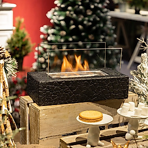 LIMOR Tabletop Fire Pit Bowl - Indoor Tabletop Fireplace Outdoor Portable Geometric Bio Ethanol Grey Mini Table Top Firepit