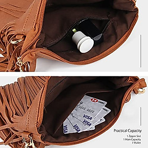 Fecialy Women Fringe Tassel Crossbody Bag Leather Shoulder Bag Clutch Purse Hobo Handbag with Wrist Strap Messenger bag