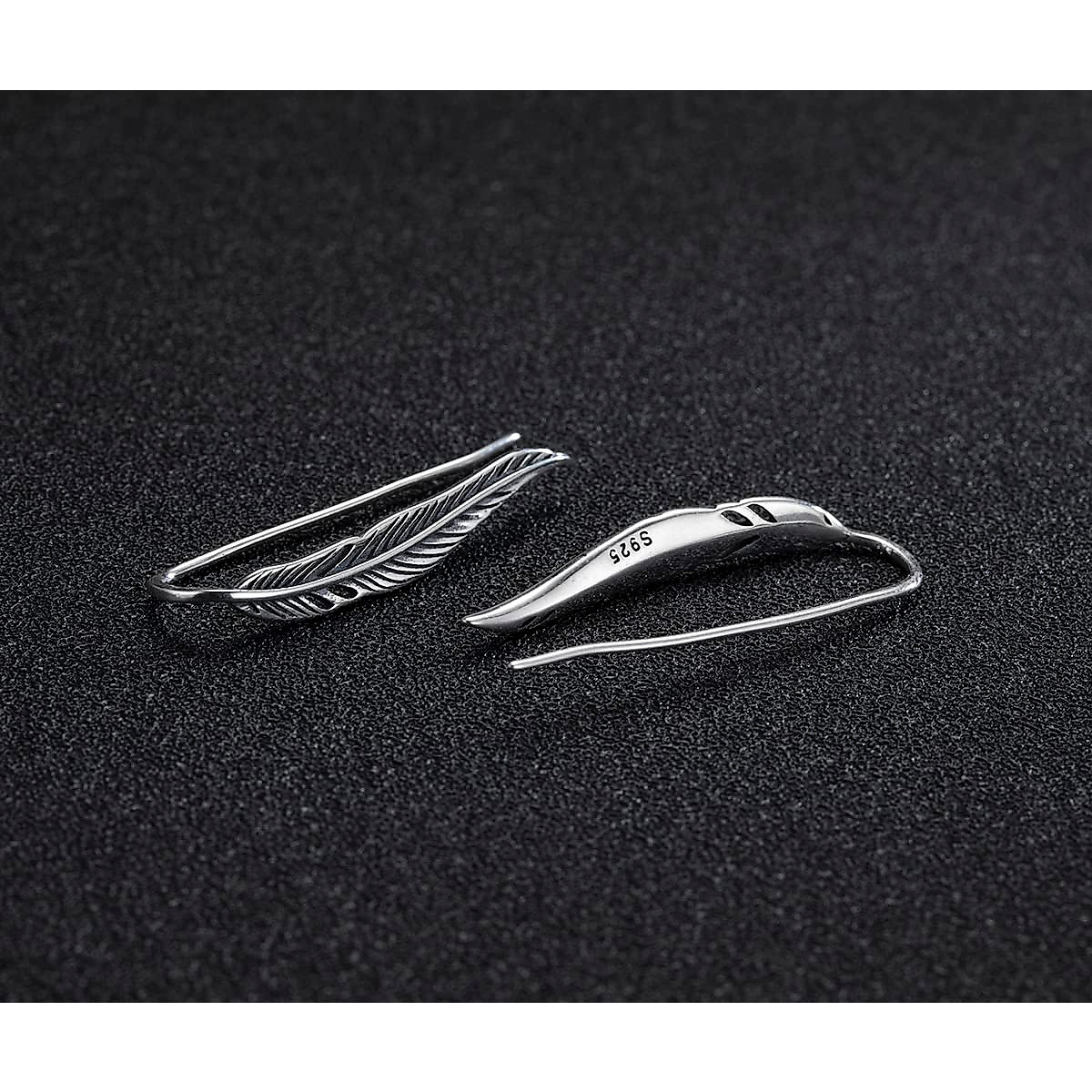 SLUYNZ 925 Sterling Silver Feather Crawler Earrings for Women Climber Earrings Cuff Earrings Wrap (A-Silver)