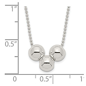 18" Sterling Silver Polished 3 Bead Necklace