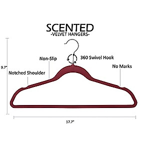 HangAroma Non-Slip Scented Velvet Hangers - Heavy Duty Clothes Hanger - Ultra Thin Space Saving 360 Degree Swivel Hook - Ideal for Coats, Jackets, Pants, & Dress - Watermelon - 6 Pack