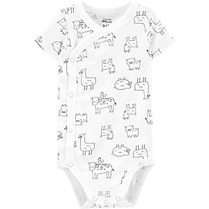 Simple Joys by Carter's Unisex Babies' Short-Sleeve Side Snap Bodysuit, Pack of 5, Forest Animals/Sheep/Stars/Stripe, 0-3 Months