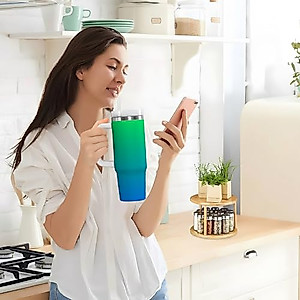 MCHIVER Green Blue Gradient 30 oz Tumbler with Handle and Straw Stainless Steel Vacuum Water Bottle Leak-proof Travel Coffee Mug Insulated Cup for Office Home Car