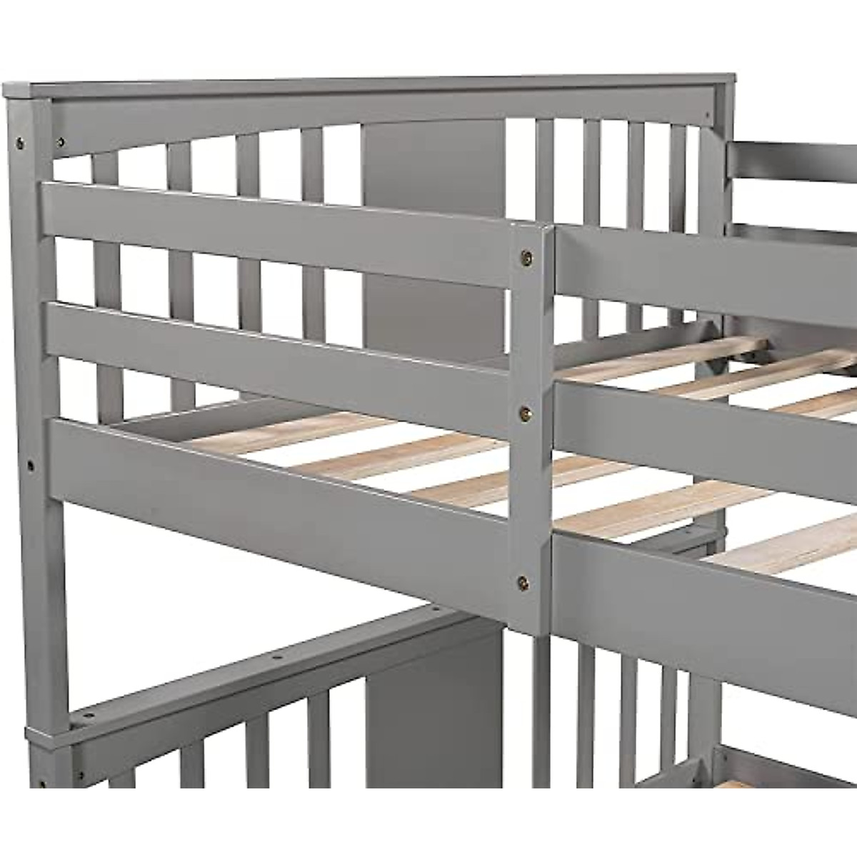 ATH-S Twin Over Twin Bunk Bed with Trundle, Solid Wood Bunk Beds for (White) (Color : Grey, Size : Full Over Full)