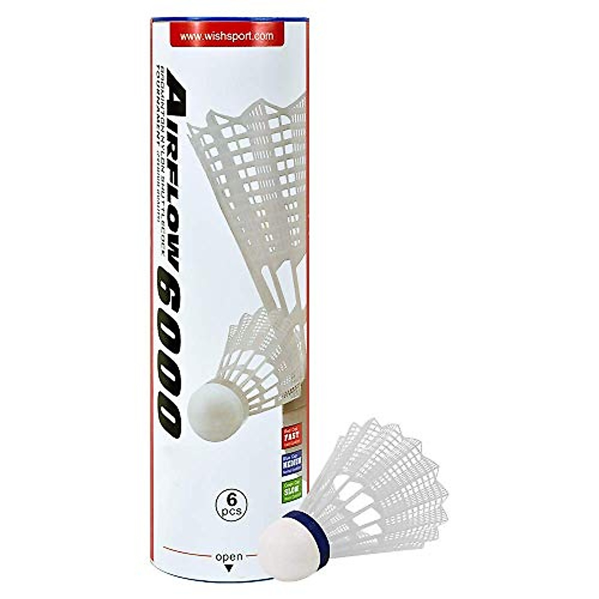 Wish Airflow 6000 Badminton Tournament Shuttlecocks – 6 Pack Tube of Durable Nylon Shuttlecocks with Cork Tips – Badminton Birdies for Indoor and Outdoor Play, White