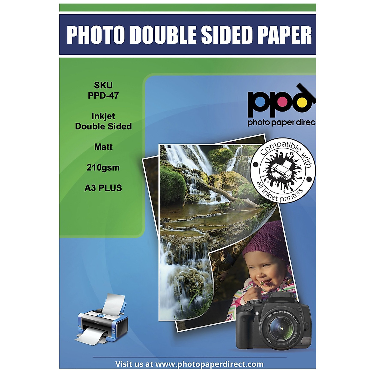 PPD Double Sided Photo Paper, Matte Brochure Paper 13 x 19 for Inkjet Printer, 210 gsm, 9 mil Thick for Magazine, Flyer, Presentation, Program, Instant Dry & Water Resistant (50 Sheets)