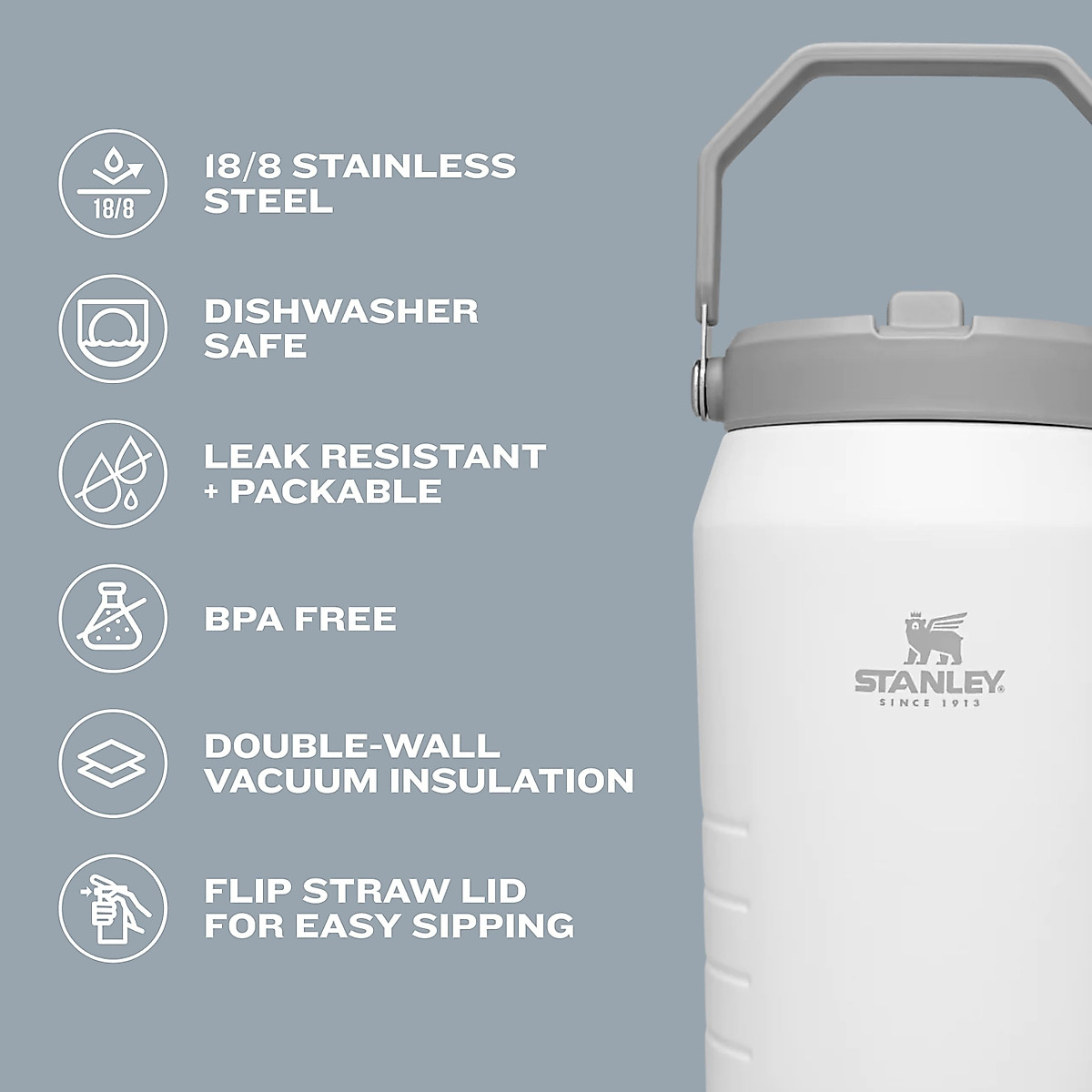 Stanley IceFlow Flip Straw Jug with Handle 64 oz| Twist On Lid and Flip Up Straw | Leak Resistant for Travel and Sports | Insulated Stainless Steel |BPA-Free |Pool