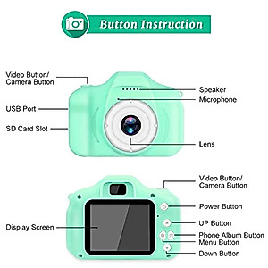 Kids Digital Cameras, Children's Gifts, Camera Digital Toys with 32 GB Memory Card and Reader (Green)