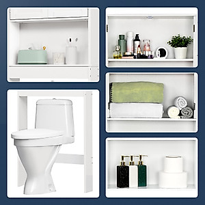 FCH Bathroom Shelf Over Toilet Storage Space Saver Bathroom Cabinet Organization Wood Storage Cabinet White Finish 23 1/4"(L) x 8 11/16"(W) x 66 15/16"(H)