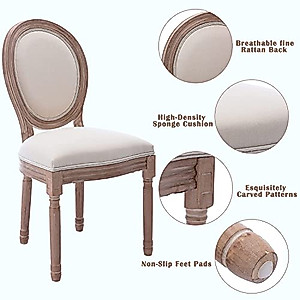 Nrizc French Country Dining Chairs Set of 4, Farmhouse Fabric Dining Room Chairs with Round Back, Solid Wood Legs, Oval Side Chairs for Kitchen/Bedroom/Dining Room