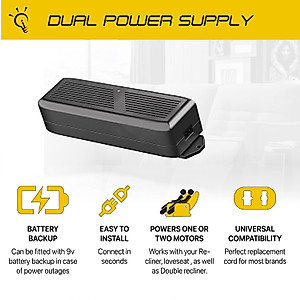 IdeaEuropa Dual Motor Power Supply Transformer Kit for Power Recliner, Sofa, Sectional or Loveseat. 29V 2A AC Power Cord Cable, Extension and Y Splitter Cable