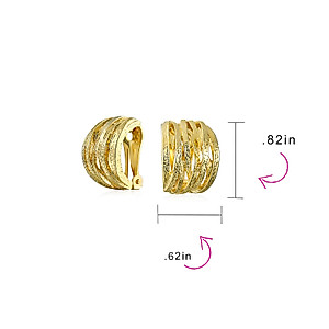 Fashion Open Criss Cross Basket Weave Wide Half Hoop Clip On Earrings For Women Non Pierced Ears Matte Gold Plated