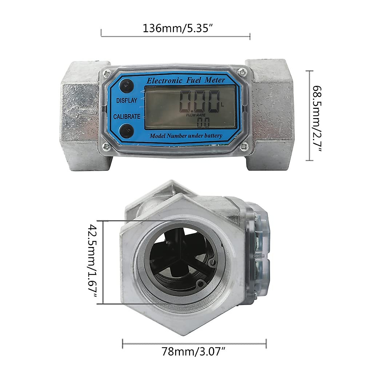 hokojix 10-100gpm 38-380L/Min Liquid ater for Flow Meter Portable Electronic Digital Flowmeter Oil Flowmeter for