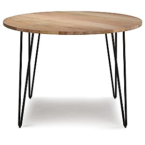SIMPLIHOME Hunter Round Dining Table, Solid Mango Wood Tabletop in Natural and Powder-Coated Iron Metal Base in Black, 45-inches Round, Modern Industrial Kitchen Table for up to 4 People