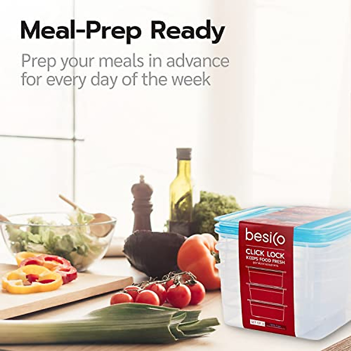 BESICO Airtight Food Containers Set with Lids, Reusable Meal Prep Containers for Freezer, Microwave & Dishwasher, BPA-Free Plastic Storage Containers with Lids, 3 Pack