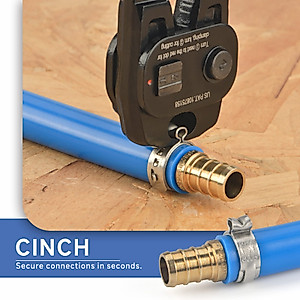 iCRIMP Ratchet PEX Cinch Tool with Removing function for 3/8 to 1-inch Stainless Steel Clamps with 20PCS 1/2-inch and 10PCS 3/4-inch PEX Clamps and Pipe Cutter- All in One