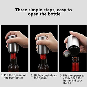 Automatic Beer Bottle Opener, Push Down and Pop Off Bottle Opener, Glass Soda Bottle Opener, No Damage to Bottle Cap with Magnet (Silver)