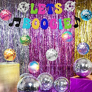80's 90s Disco Themed Party Decorations Let's Boogie Banner Disco Ball Hanging Swirls Backdrop 70s Hanging Decor For Classroom Throwback Party Decorations Back To 60s 70s 80s 90s Dance Decade Party