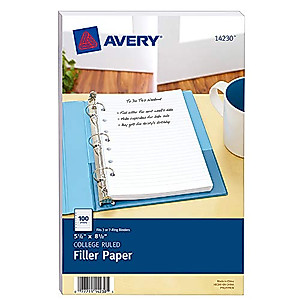 Avery Mini Durable Binder for 5.5 x 8.5 Inch Pages, 2-Inch Round Ring, Black, 1 Binder (27554) & Avery Mini Binder Filler Paper for 3 Ring Binders or 7 Ring Binders, College Ruled