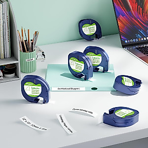 Labelife Label Tape Replace for DYMO LetraTag Label Maker Refills 91330 10697 Black on White Paper Label Refill for DYMO LetraTag LT-100H LT-100T 200B QX50, 12mm x 4m (1/2 Inch x 13 Feet), 6-Pack