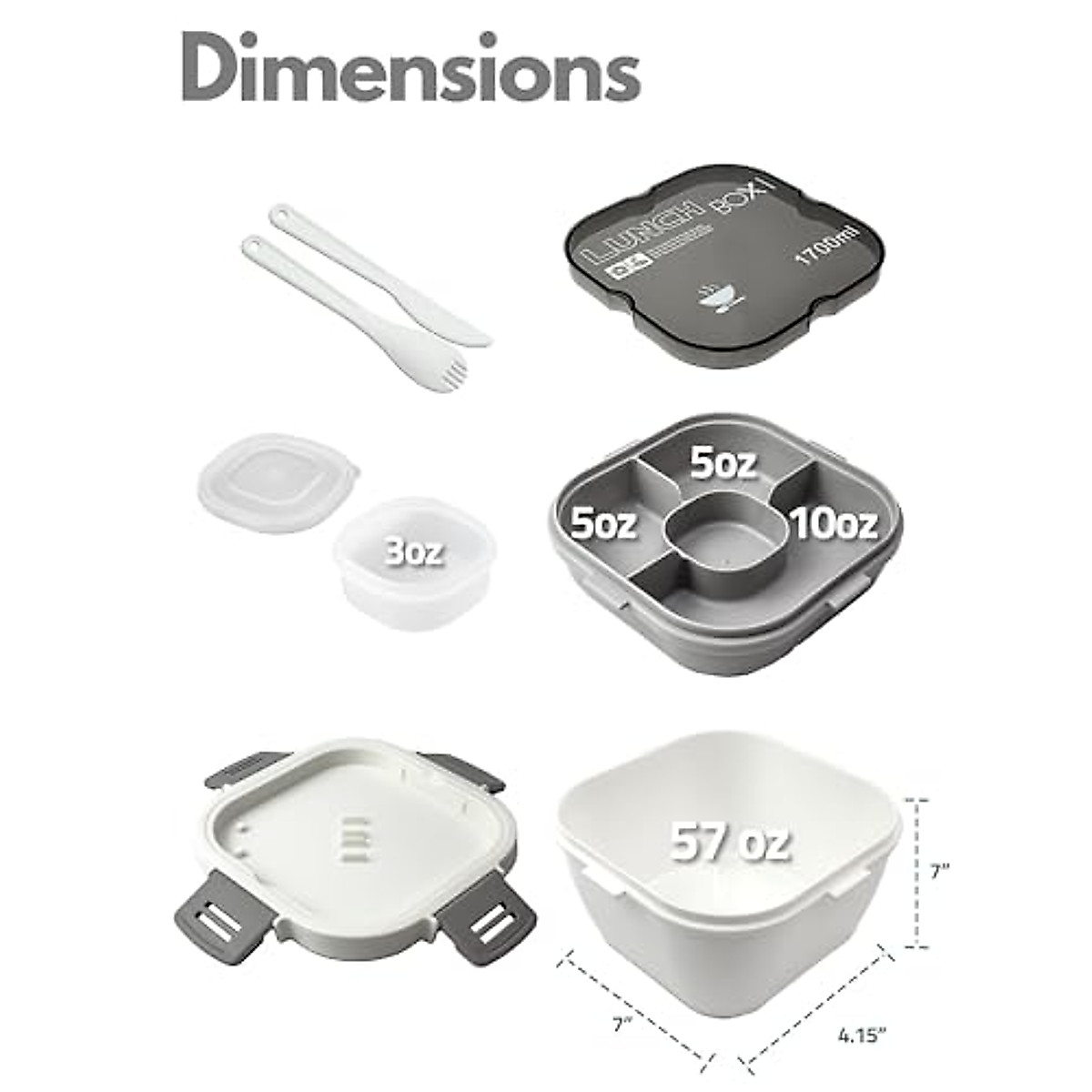 FORZAROCKET Bento Box 57-Oz With 3-Oz Leak Proof Salad Dressing Container For Lunch 4 Compartment Lunch Containers And Salad Bowl With Lid Lunch Spork And Knife Bpa Free (Blue Yellow)