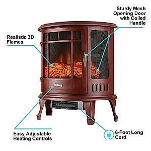 e-Flame USA Regal Freestanding Electric Fireplace Stove - 3-D Log and Fire Effect (Red)