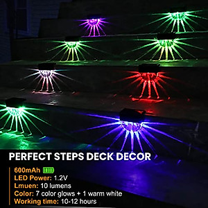 CIYOYO Solar Deck Lights Outdoor - 8 Pack Solar Step Light Waterproof Solar Fence Lights for Patio Stairs Post Pathway Porch Driveway Garden Decor, Warm White/LED Color Glow
