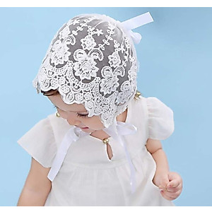 Baby Little Kids Toddlers Breathable Lacy Bonnet Eyelet Cotton Adjustable Sun Protection Hat (White-4)
