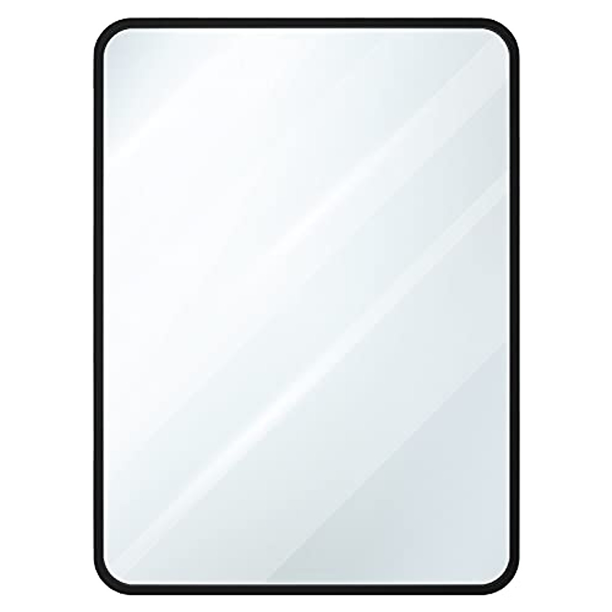 USHOWER 24 x 36 Inch Bathroom Mirror, Matte Black Rectangle Mirror for Wall, Rounded Metal Frame Vanity Mirror