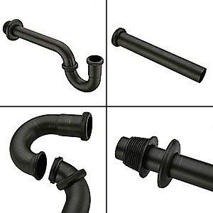 Orhemus Brass P Trap, 1 1/4 Bathroom Basin Sink Waste Trap Drain Kit with Flange and Slip Joint Extension Tube Drain Tailpiece, Adjustable Height, Oil Rubbed Bronze Finished