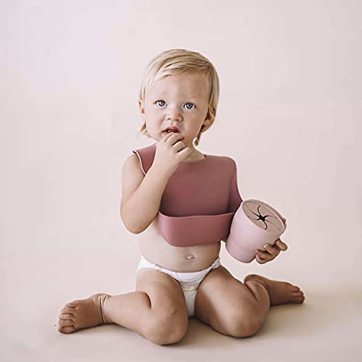 AVA + OLIVER Silicone Bib Set - Adjustable Waterproof Bibs - Set of 2 (Peach/Purple)