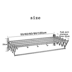 XMCX 40-100cm Wall Mounted Clothes Rail Laundry Drying Rack Foldable Space-Saving Airer Coat Hanger Racks Dryer Rod Hooks Easy Storage (Size : 100cm/39.4in)