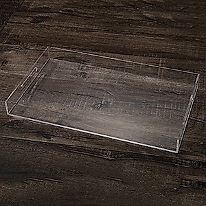 Sooyee Acrylic 16" x 12" Plastic Tray for Coffee Table,Kitchen,Bathroom,Food,Vanity Countertop,Large Ottoman Decorative, Serving Tray with Handles,Clear