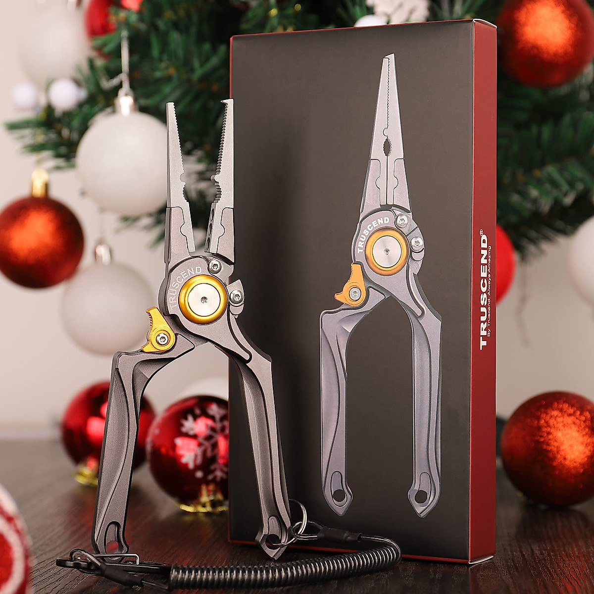 TRUSCEND Lockable Handy Fishing Pliers with Innovative Ergonomical Handle, Corrosion Saltwater Resistant Teflon Coated Fishing Tool, Multi-Function Fishing Gear with Mo-V Cutter, Amazing Fishing Gifts