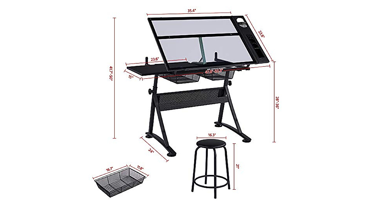 Yaheetech Adjustable Drafting Table & Stool for Artists