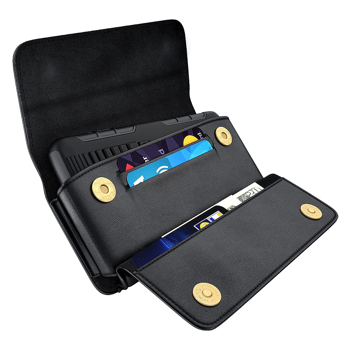 DeBin Holster for iPhone 15 Pro Max Plus, 14 Pro Max 13 Pro max 12 Pro Max 11 Pro Max, Xs Max, 8 Plus, 7 Plus Cell Phone Belt Holder Case with Clip ID Card Pouch Cover (Fits Phone with Case on) Large