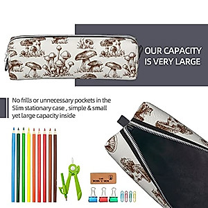 Pencil Bag Pen Case Cosmetic Makeup Bag Pen Pencil Stationery Pouch Bag Case/Pu Leather Small Pencil Pouch Students Stationery Pouch Zipper Bag For Pens, Pencils, Markers-Mushroom