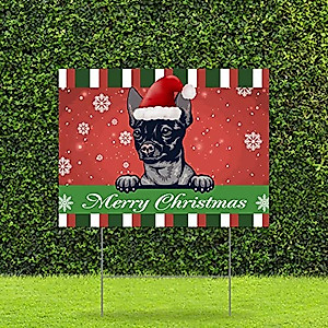 Lawn Garden Sign Merry Christmas Snowflake Dog with Red Hat Yard Signs with Stakes Inspirational Quotes Baby for Garage Sales Rent Open House Construction 12"x18"