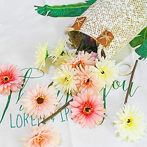 BigOtters Fake Daisy Fake Flowers, 14PCS Faux Gerbera Daisies African Silk Daisy Flowers Artificial for Wedding Bridal Bouquet Party Home Kitchen Decor(Pink and White)